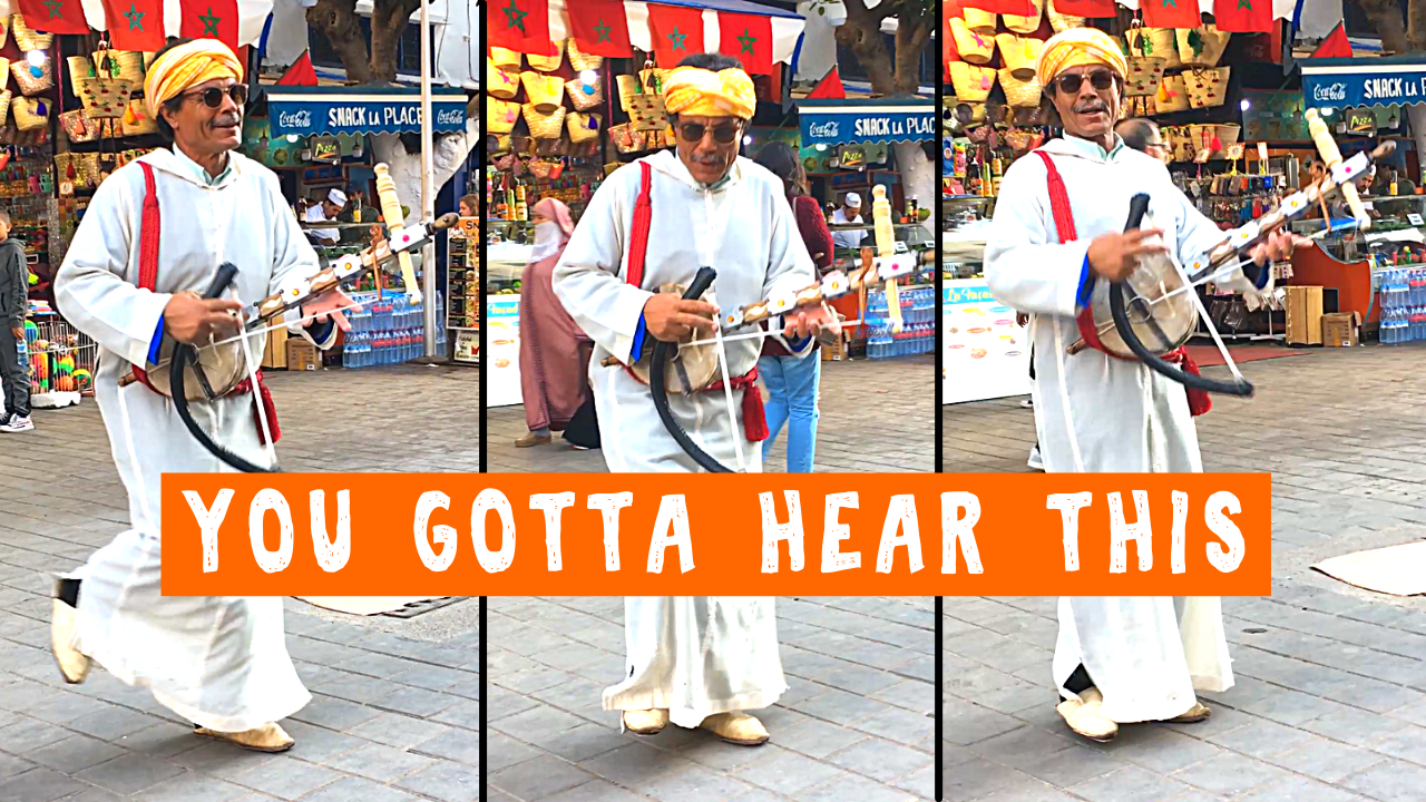 Traditional Moroccan Musician Busking in Essaouira's Medina